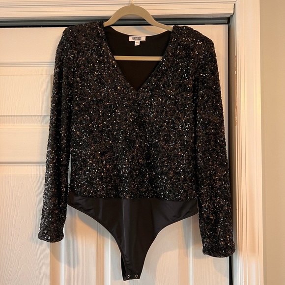 Express | Tops | Absolutely Stunning Black Sequined Body Suit | Poshmark